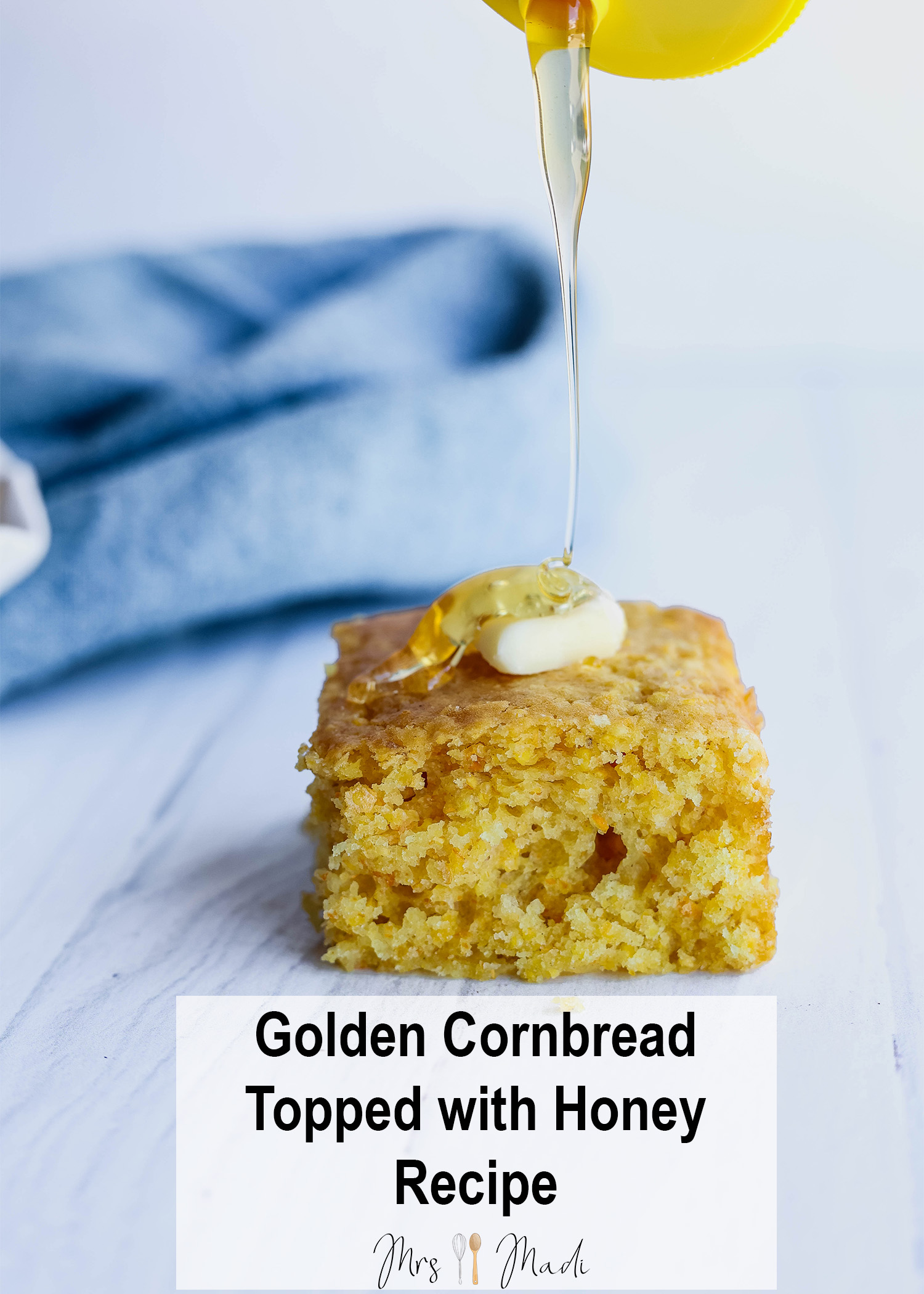 Golden Cornbread Topped with Honey