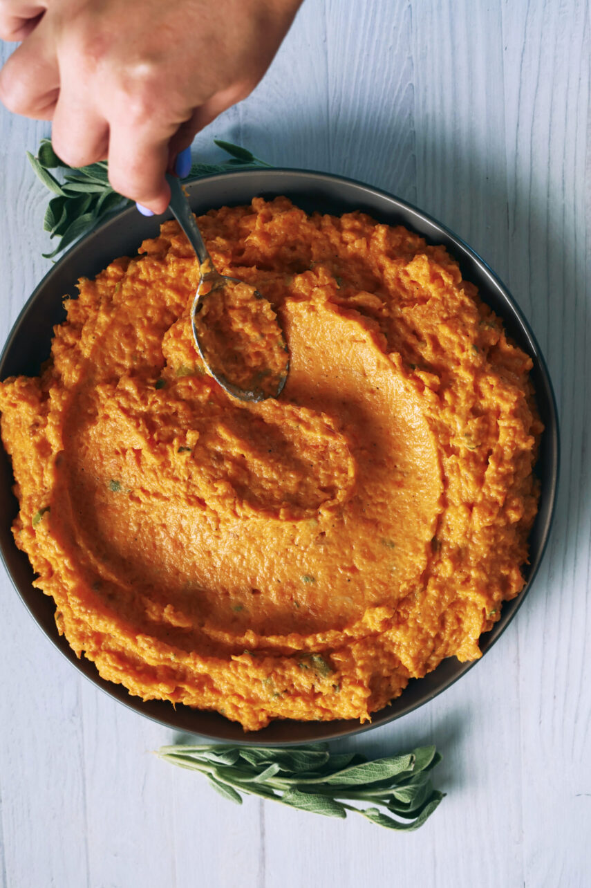 Creamy Garlic Parmesan Mashed Sweet Potatoes